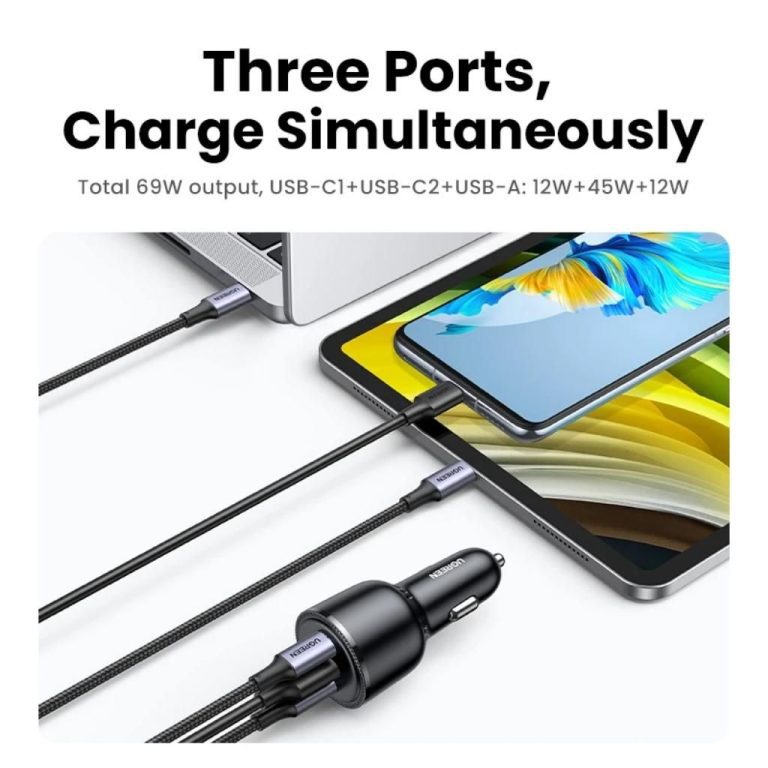 UGREEN 69W USB Type-C PD 3 Ports Car Charger - SweetLoot PC