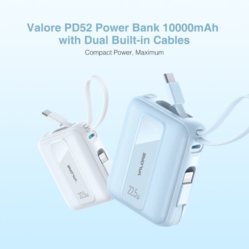 Valore PD52 PD20W 10000mAh Power Bank with Dual Built-in Cables ...
